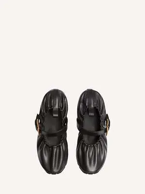 Balmain Anthem Leather Ballet Flats With Gold Buckle - Black
