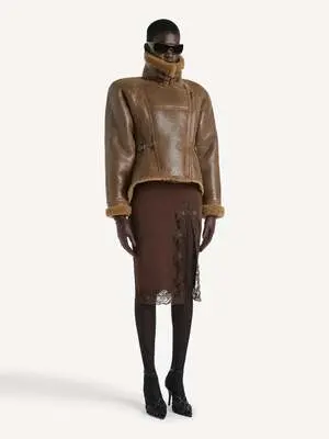 Balmain Knit Midi Skirt With Lace Detail - Brown