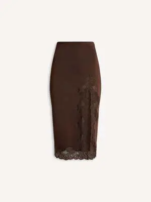 Balmain Knit Midi Skirt With Lace Detail - Brown