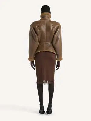 Balmain Knit Midi Skirt With Lace Detail - Brown