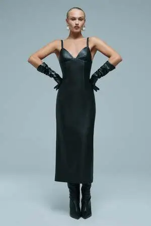 Bardot Estine Vegan Leather Midi Dress - Black