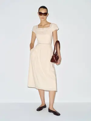 REFORMATION Aurette Midi Dress With Square Neckline And Embroidered Details