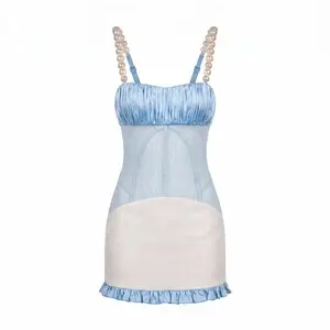 CLERESTORY Luscia Pearl Strap Mesh-waist Linen Mini