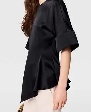 Stella McCartney Handkerchief Sleeve Satin Top - Black