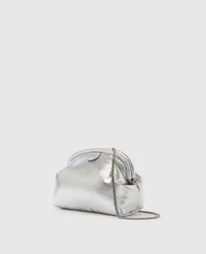 Stella McCartney Falabella Padded Metallic Soft Clutch With Chain - Silver