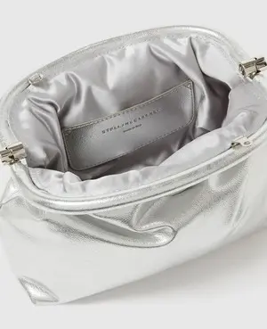 Stella McCartney Falabella Padded Metallic Soft Clutch With Chain - Silver