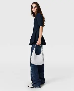 Stella McCartney Compact Knit Peplum Polo Top - Navy