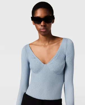 Stella McCartney Textured V-neck Knit Top - Blue
