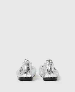 Stella McCartney Metallic Crackled Chain Detail Ballerina Flats - Silver