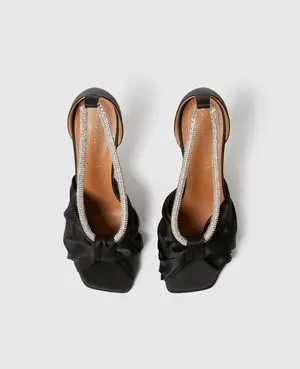 Stella McCartney Knotted Satin Sandals With Crystal Embellishments - Black
