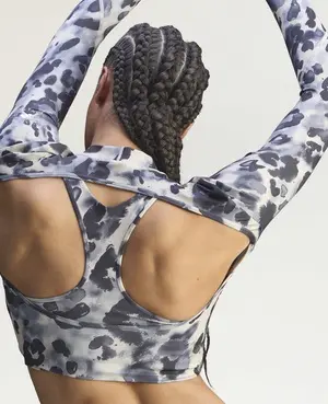 Stella McCartney Truepurpose Training Leopard Print Long-sleeve Cropped Top