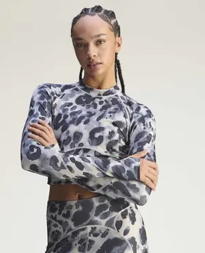 Stella McCartney Truepurpose Training Leopard Print Long-sleeve Cropped Top
