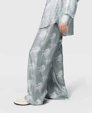 Stella McCartney Horse Print Silk Wide-leg Trousers