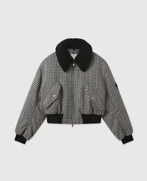 Stella McCartney Plaid Bomber Jacket With Plush Trim - Grey