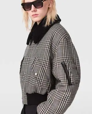 Stella McCartney Plaid Bomber Jacket With Plush Trim - Grey