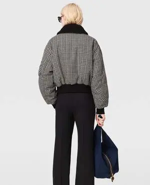 Stella McCartney Plaid Bomber Jacket With Plush Trim - Grey