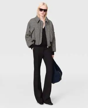 Stella McCartney Plaid Bomber Jacket With Plush Trim - Grey