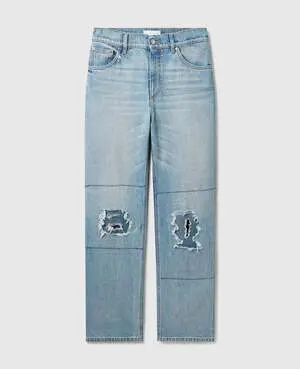Stella McCartney Distressed Patch Straight Leg Jeans - Light Blue