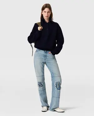 Stella McCartney Distressed Patch Straight Leg Jeans - Light Blue