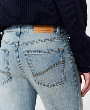 Stella McCartney Distressed Patch Straight Leg Jeans - Light Blue