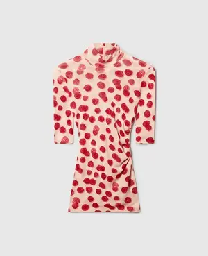 Stella McCartney Raspberry Print High Neck Mesh Top