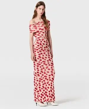 Stella McCartney Raspberry Print Mesh Maxi Dress