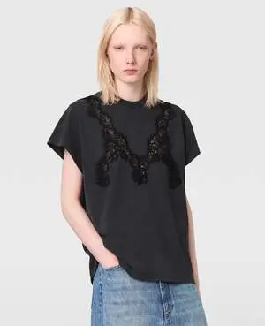 Stella McCartney Lace Panel Organic Cotton T-shirt - Washed Black