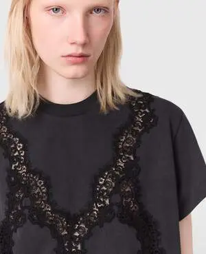 Stella McCartney Lace Panel Organic Cotton T-shirt - Washed Black