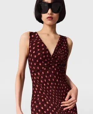 Stella McCartney Polka Dot Mesh V-neck Midi Dress
