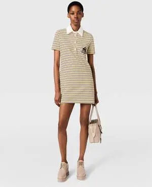Stella McCartney Stripe Crest-embroidered Polo Dress - Beige