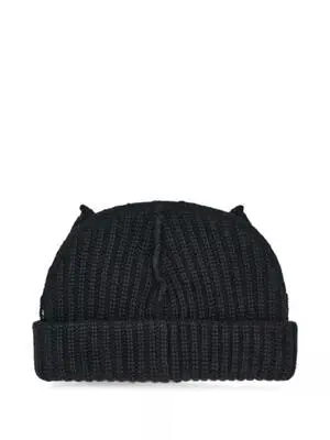 CHARLES JEFFREY Chunky Ears Ribbed Beanie Hat - Black