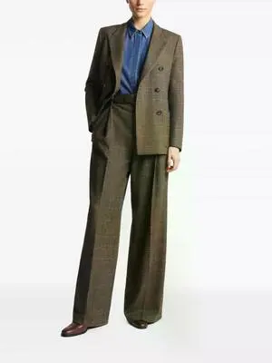 FAY Checked Pleated Trousers - Green