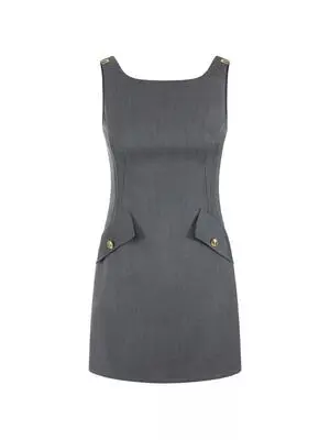 Elisabetta Franchi Cool Wool Mini Dress With Logo Details - Grey