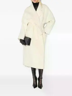 Elisabetta Franchi Coat In Wool Double Cloth - Neutrals