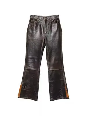 Sandro Split-hem Leather Trousers - Brown