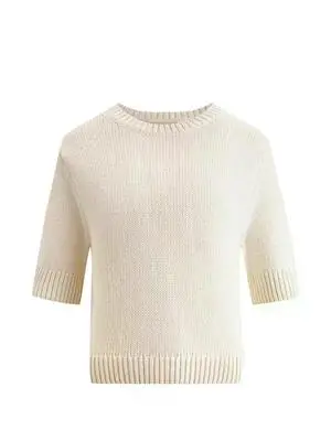 12 STOREEZ Off-white Ribbed Cotton Short Sleeve Top - Neutrals
