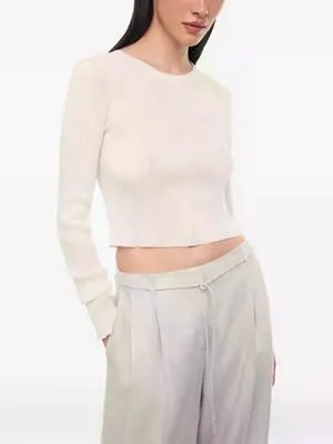 12 STOREEZ Lattice Ribbed-knit Cropped Sweatshirt