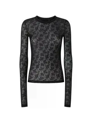 Pinko Floral Lace Long-sleeve Top - Black