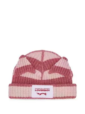 CHARLES JEFFREY Chunky Ears Striped Knit Beanie Hat - Pink