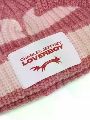 CHARLES JEFFREY Chunky Ears Striped Knit Beanie Hat
