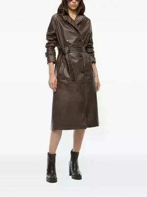 Pinko Double-breasted Belted Coat - Brown