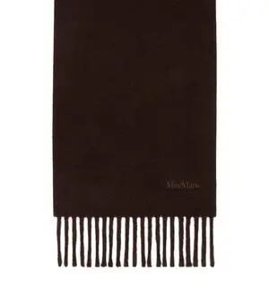 Max Mara Wool Fringed Logo Scarf - Brown