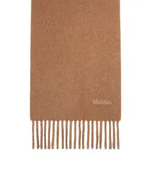 Max Mara Wool Fringed Logo Scarf - Beige