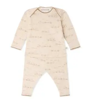 Bonpoint Cotton Train Print Pyjama Set - Beige