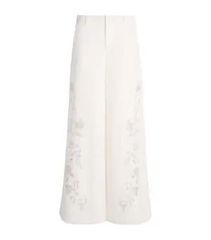 Cinq À Sept Roxane Wide-leg Trousers With Rococo Embroidery - Ivory