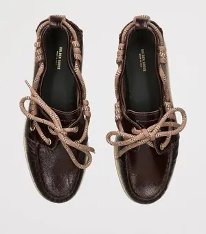 GOLDEN GOOSE Leather Boat Shoes With Lace Up Detail - Brown