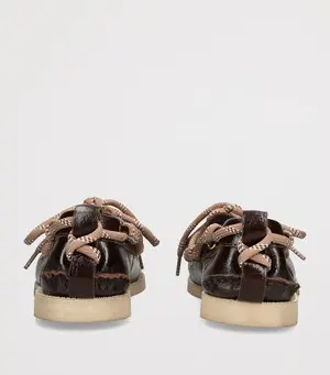 GOLDEN GOOSE Leather Boat Shoes With Lace Up Detail - Brown
