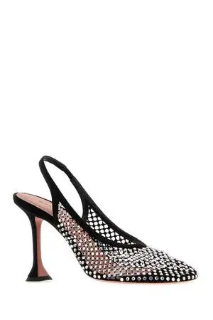 Amina Muaddi Embellished Mesh Slingback Pumps - Black