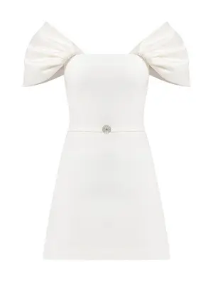 TIA DORRAINE Mirage Crystal Ornament Mini Dress - White