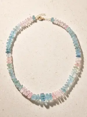 Jia Jia 14 Karat Yellow Gold Aquamarine Beaded Necklace - Pink
